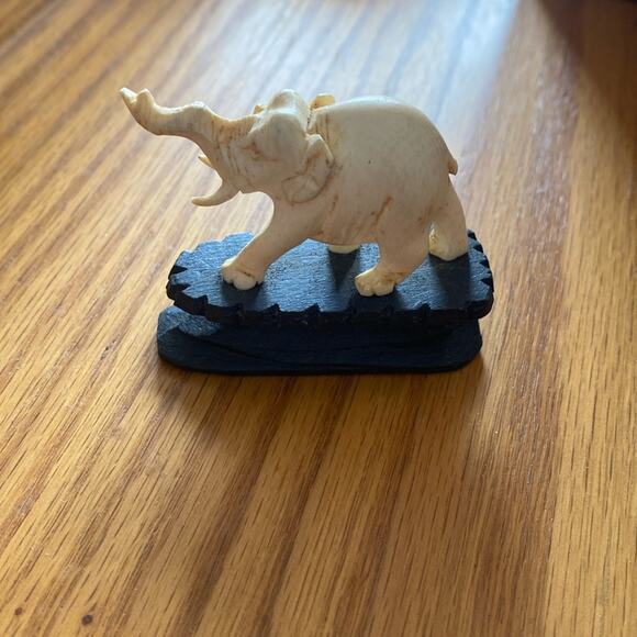 Vintage | Other | Vintage Carved Ivory Elephant On Carved Wood Base ...